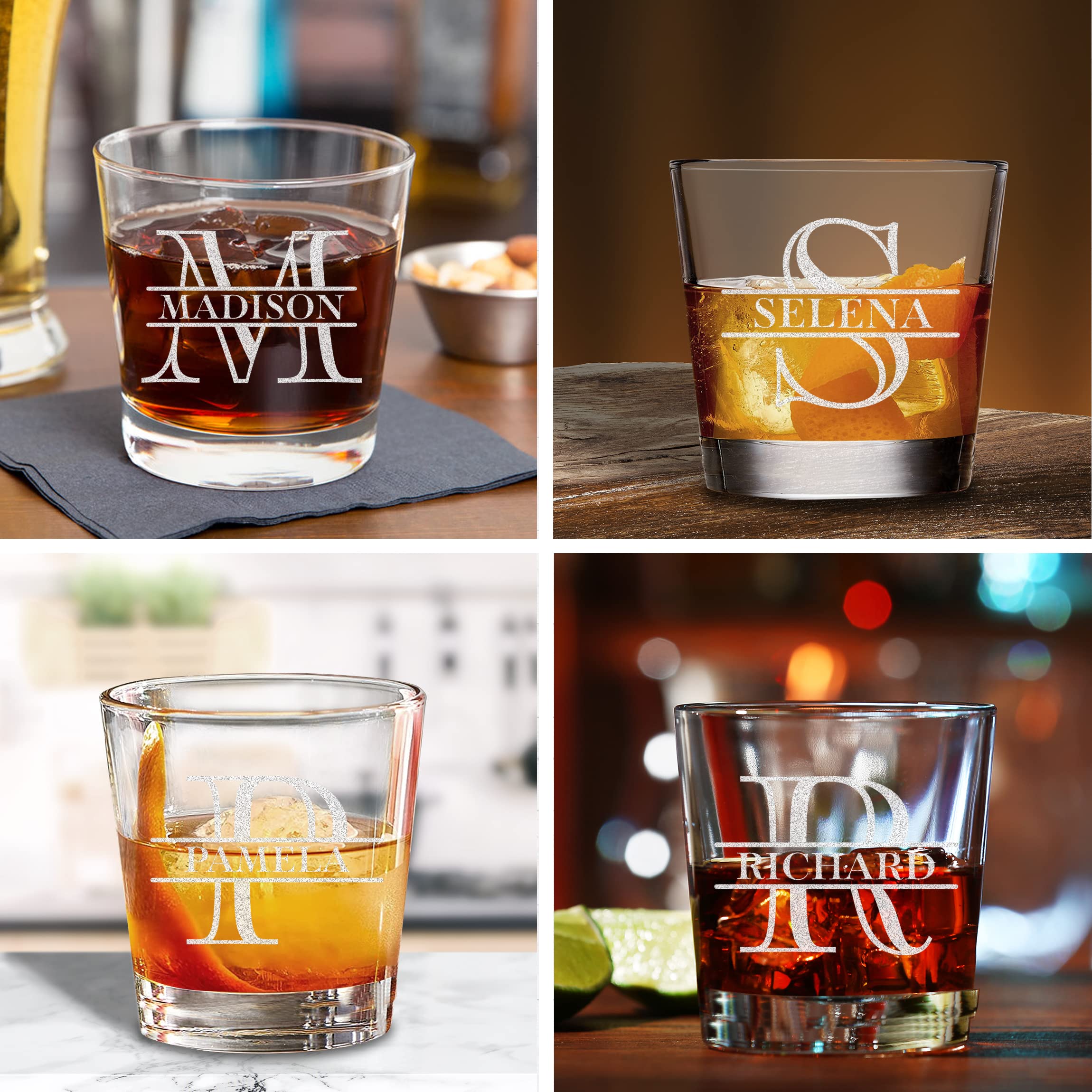 Custom Rocks Old Fashioned Cocktail Glasses Add Your Name Initial Birthday Anniversary Etched Whiskey Glass 9oz