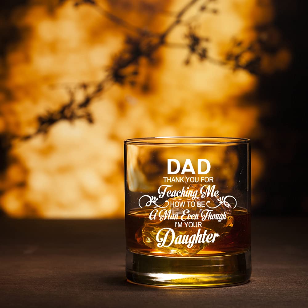 Perfectinsoy Dad Thank You For Teaching Me How To Be A Man Even Though I'M Your Daughter Whiskey Glass, Funny dad gifts from kids, Birthday Gifts for Dad, Gift For Dad From Daughter