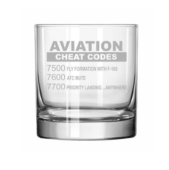 MIP Brand 11 oz Rocks Whiskey Old Fashioned Glass Aviation Cheat Codes Pilot