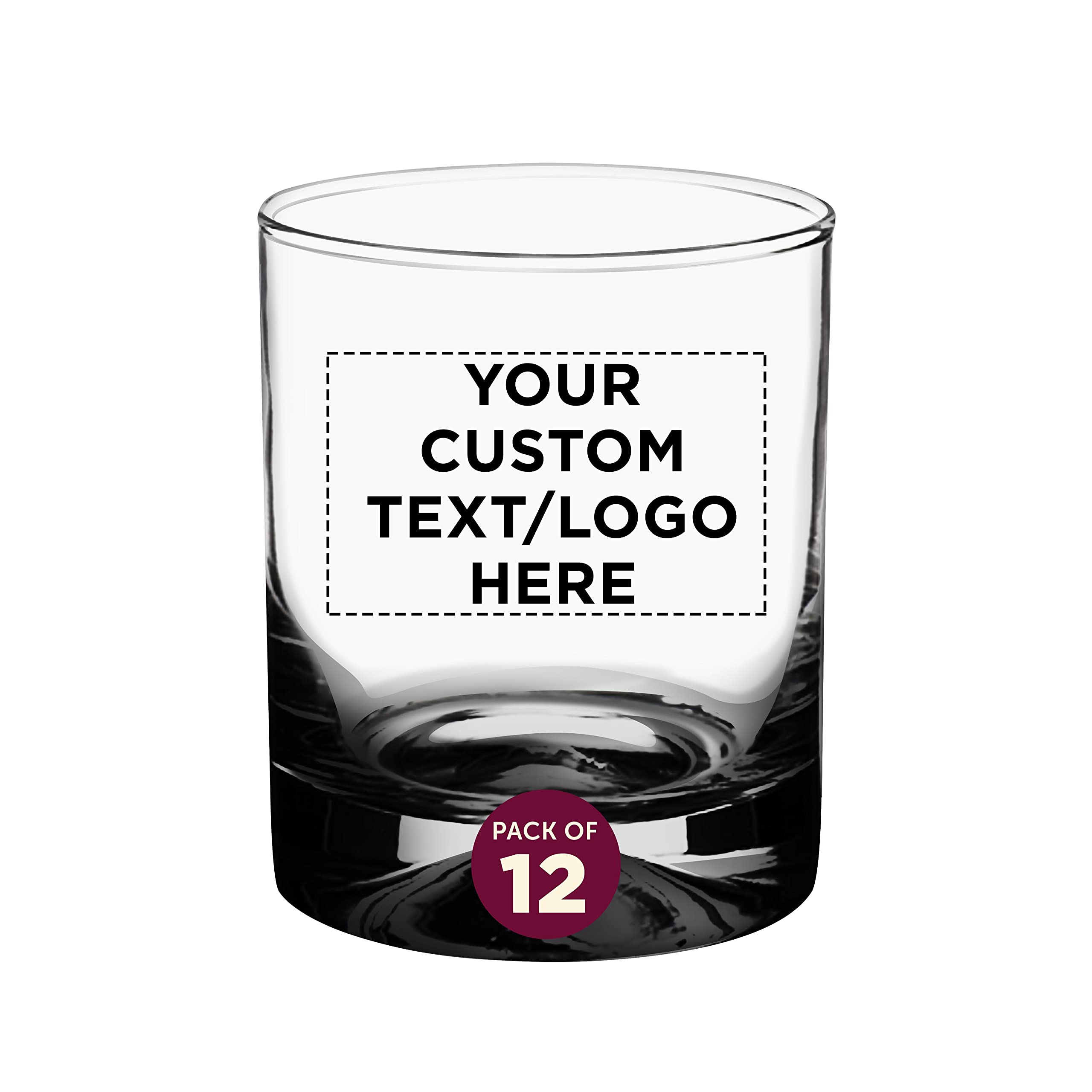 Custom Manhattan Rocks Whiskey Glass 11.5 oz. Set of 12, Personalized Bulk Pack - Perfect for Scotch, Bourbon, Whiskey, Cocktail - Black