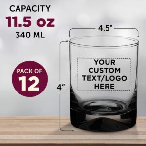 Custom Manhattan Rocks Whiskey Glass 11.5 oz. Set of 12, Personalized Bulk Pack - Perfect for Scotch, Bourbon, Whiskey, Cocktail - Black