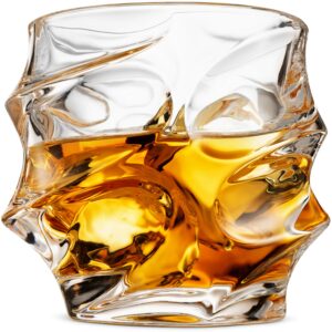 premium crystal 11 oz. whisky glasses set of 2 | fun "get a grip" design makes prime men's corporate gift idea for christmas holiday | for whiskey, tequila, vodka, rum | dishwasher safe - double dram