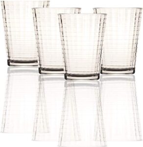 circleware matrix juice drinking glasses, 4 piece set, heavy base tumbler beverage ice tea cups, home & kitchen entertainment glassware for water, milk, beer, whiskey bar decor, 7 oz, clear