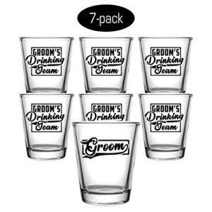 Veracco Groom and Groom's Drinking Team Bachelor Party Wedding Favors Gift For Groom Groomsmans Proposal Shot Glasses (Clear, 7)