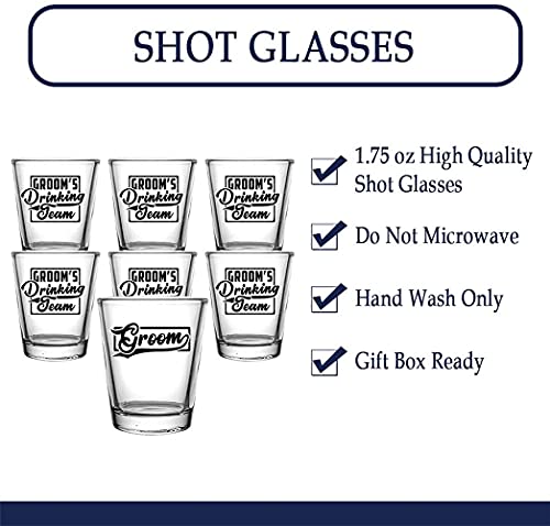 Veracco Groom and Groom's Drinking Team Bachelor Party Wedding Favors Gift For Groom Groomsmans Proposal Shot Glasses (Clear, 7)