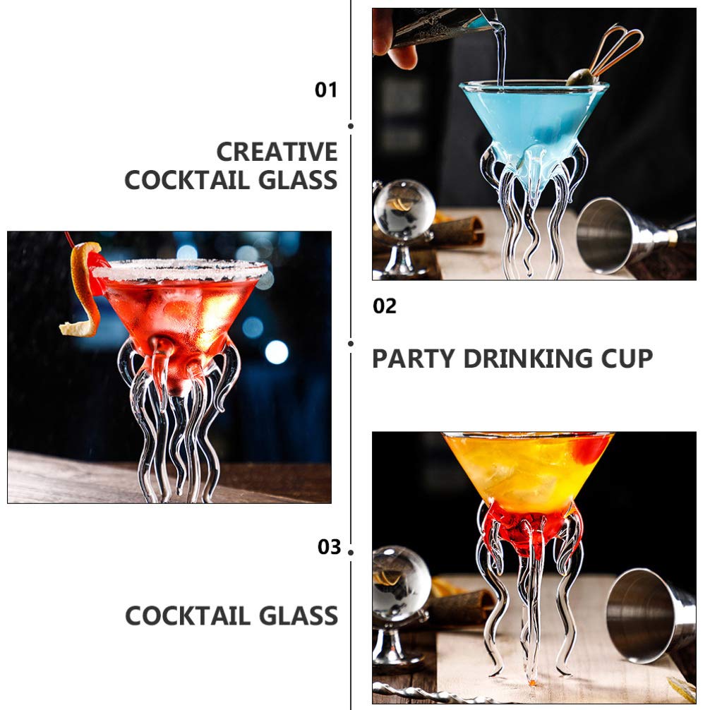 DOITOOL Octopus Cocktail Glass, 2Pcs Martini Glass Creative Cocktail Drinkware Bar Goblet Tools for Home Party Banquet Wedding ( Transparent )