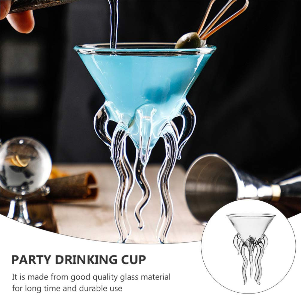 DOITOOL Octopus Cocktail Glass, 2Pcs Martini Glass Creative Cocktail Drinkware Bar Goblet Tools for Home Party Banquet Wedding ( Transparent )