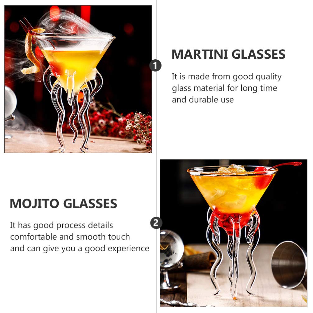 DOITOOL Octopus Cocktail Glass, 2Pcs Martini Glass Creative Cocktail Drinkware Bar Goblet Tools for Home Party Banquet Wedding ( Transparent )