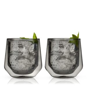 Viski Aurora Double-Walled Tumblers, Colored Modern Lowball Cocktail Glasses, Dishwasher Safe, 9 Oz, Smoke Grey, Set of 2