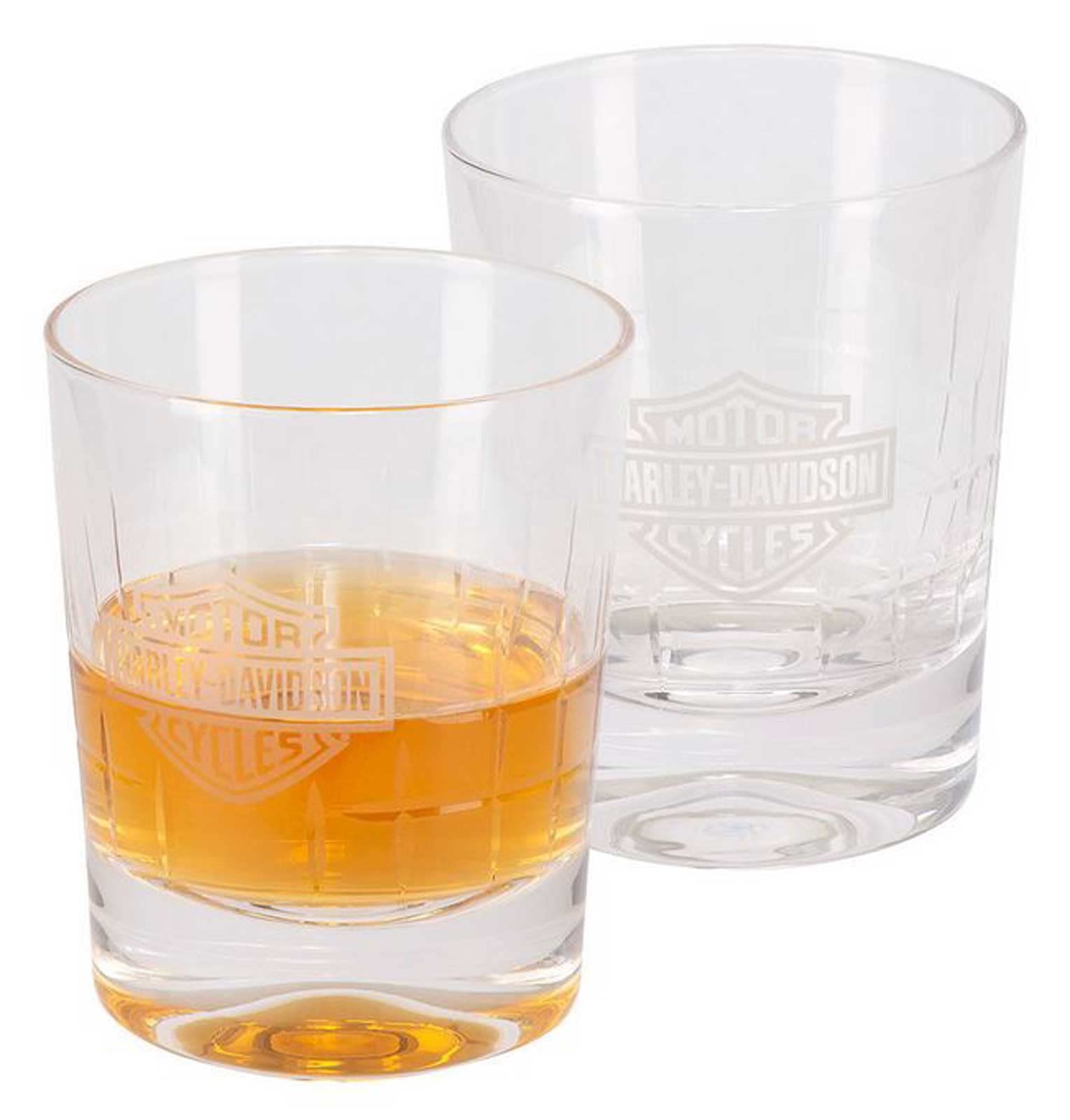 Harley-Davidson Crystal Double Old Fashion Set, Frosted Logos, Set of Two 12 oz