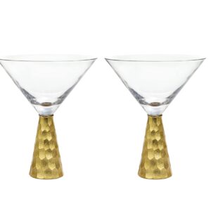 American Atelier Daphne Martini Glasses | Set of 2 | Hammered Metal Design | 9-Ounce Capacity | Elegant Cocktail Barware for Martini or Cosmopolitan (Gold)