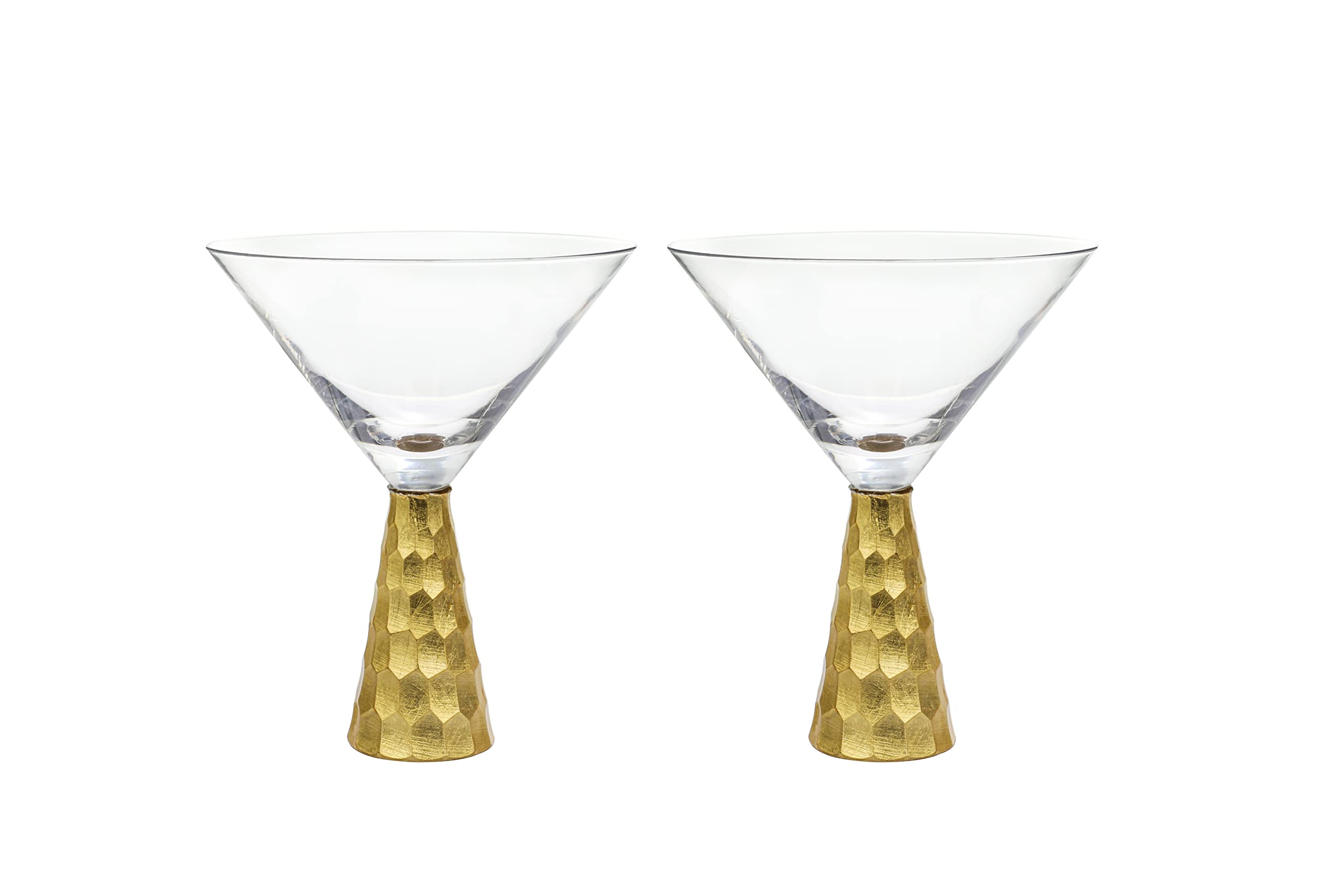 American Atelier Daphne Martini Glasses | Set of 2 | Hammered Metal Design | 9-Ounce Capacity | Elegant Cocktail Barware for Martini or Cosmopolitan (Gold)