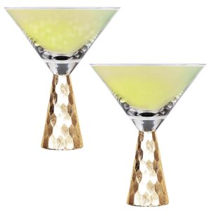 American Atelier Daphne Martini Glasses | Set of 2 | Hammered Metal Design | 9-Ounce Capacity | Elegant Cocktail Barware for Martini or Cosmopolitan (Gold)