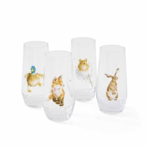 wrendale designs - 'set of 4' country animal hi-ball glasses