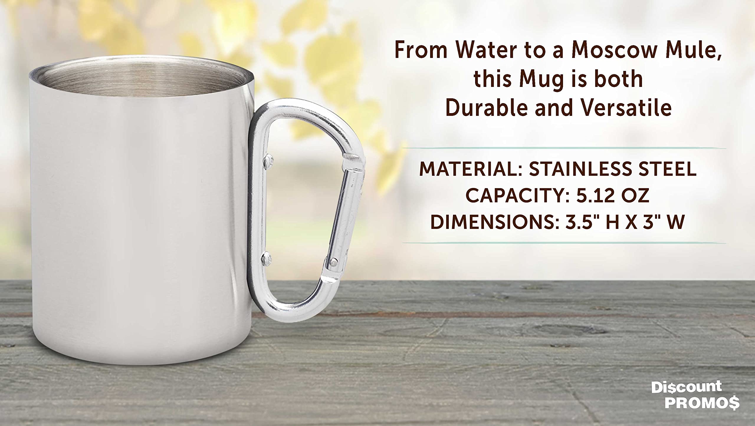 DISCOUNT PROMOS Stainless Steel Mugs with Carabiner Handle 10 oz. Set of 10, Bulk Pack - Perfect for Coffee, Soda, Other Hot & Cold Beverages - Silver