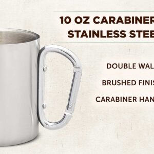 DISCOUNT PROMOS Stainless Steel Mugs with Carabiner Handle 10 oz. Set of 10, Bulk Pack - Perfect for Coffee, Soda, Other Hot & Cold Beverages - Silver