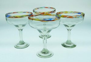 mexican margarita glass with confetti rim, 15 oz, set of 4