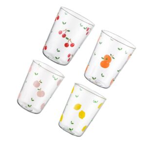 doitool 4pcs clear beverage glasses drinking glasses set fruit pattern juice glasses vintage juice glasses for drinks water juice beer cocktail home bar use random style