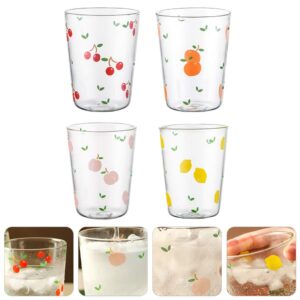 DOITOOL 4pcs Clear Beverage Glasses Drinking Glasses Set Fruit Pattern Juice Glasses Vintage Juice Glasses for Drinks Water Juice Beer Cocktail Home Bar Use Random Style