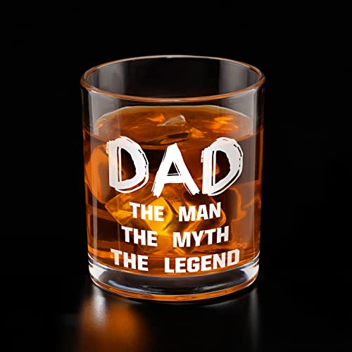 DAZLUTE Father’s Day Gifts for Dad, Dad The Man The Myth Whiskey Glass, Birthday Christmas Gifts for Dad Papa Daddy Him, Father Gifts, Dad Gifts from Daughter Son, 10Oz Old Fashioned Glass