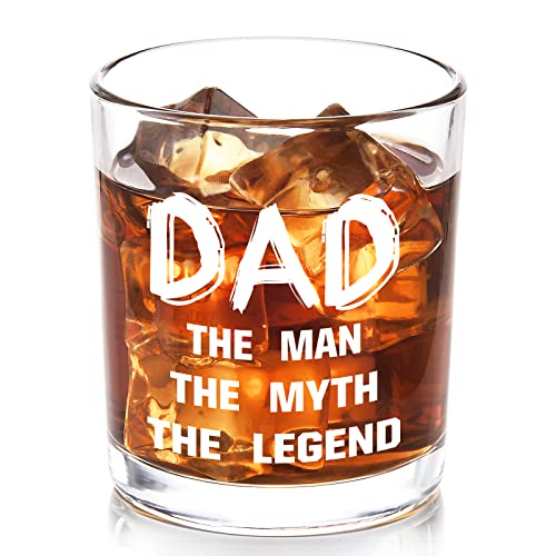 DAZLUTE Father’s Day Gifts for Dad, Dad The Man The Myth Whiskey Glass, Birthday Christmas Gifts for Dad Papa Daddy Him, Father Gifts, Dad Gifts from Daughter Son, 10Oz Old Fashioned Glass