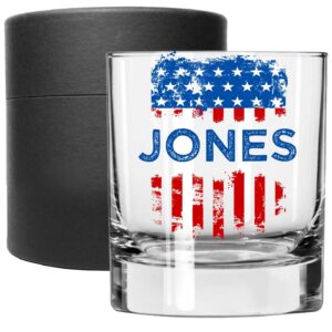 Personalized Printed 11oz Whiskey Glass - Custom Bourbon Christmas Gifts for Men, Dad Scotch Drinking Birthday Glasses, Groomsmen, Liquor Cocktail Rocks Old Fashioned, Patriotic US Flag