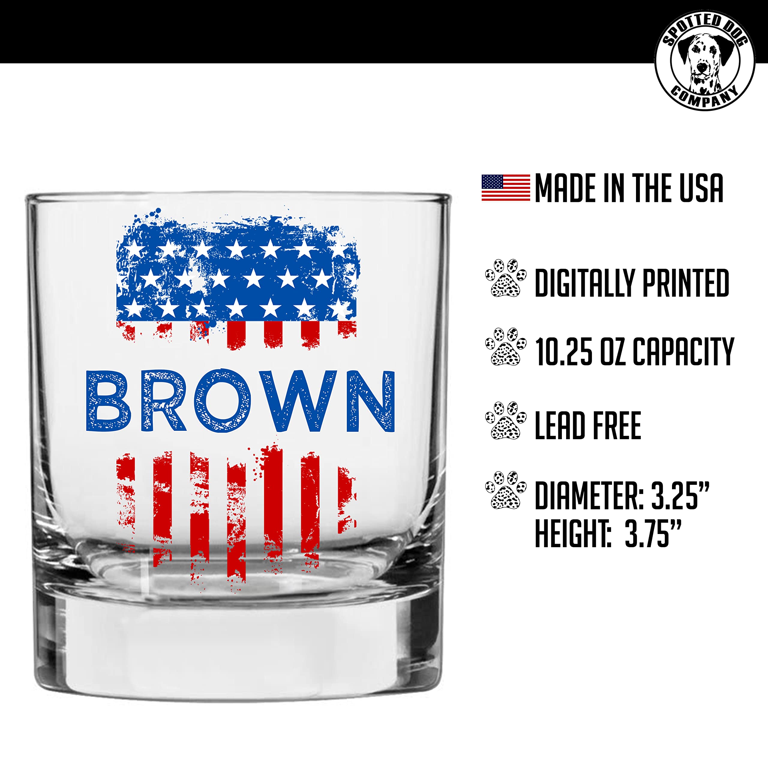 Personalized Printed 11oz Whiskey Glass - Custom Bourbon Christmas Gifts for Men, Dad Scotch Drinking Birthday Glasses, Groomsmen, Liquor Cocktail Rocks Old Fashioned, Patriotic US Flag