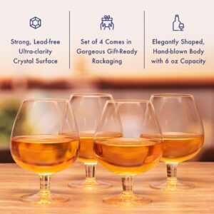 Crystal Whiskey Glasses Set of 4-18 Oz Cognac Glasses in Gift Box - for Scotch Cocktail Rum Cognac Vodka Liquor - Unique Gift for Men at Home Bar