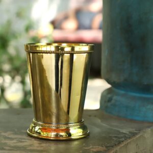 Wonderlist Handicrafts Designer Brass Mint Julep Cup Goblet Tumbler Capacity 12 Ounce Each Gold Julep Cup (Plain)