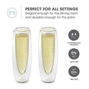 Outset Stemless Champagne Flutes Double Wall Glassware, Borosilicate Glass 2 Count (Pack of 1)