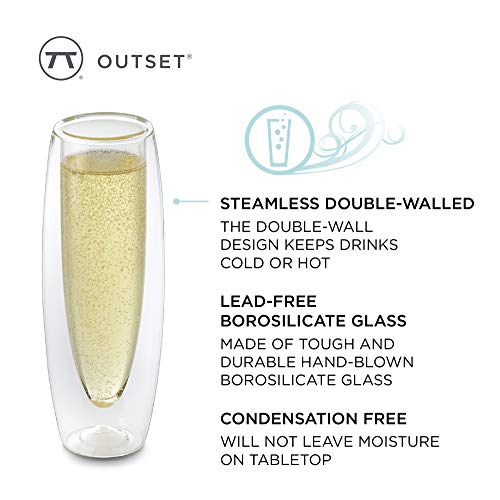 Outset Stemless Champagne Flutes Double Wall Glassware, Borosilicate Glass 2 Count (Pack of 1)