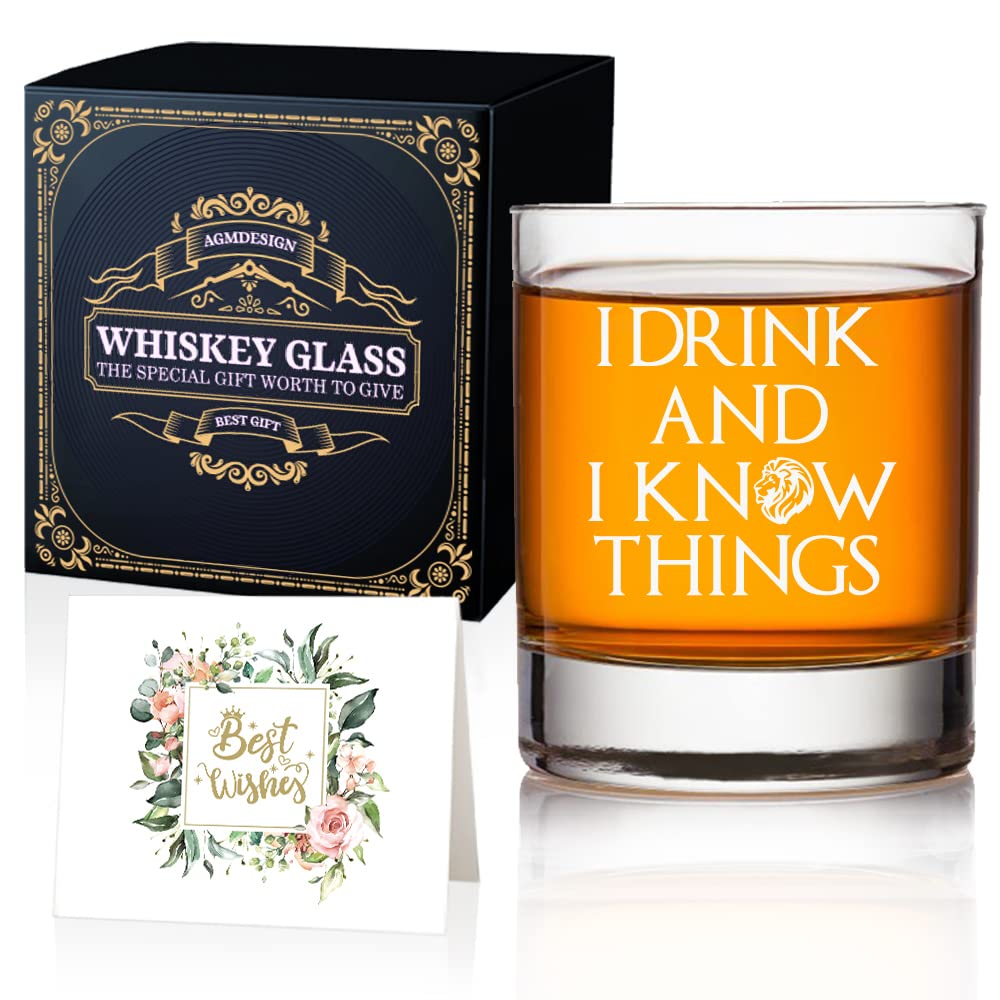 AGMdesign, Funny I Drink And I Know Things Whiskey Glasses, Game of Thrones Gifts, Funny Novelty Gift, Present for Dad, Men, Friends, Him