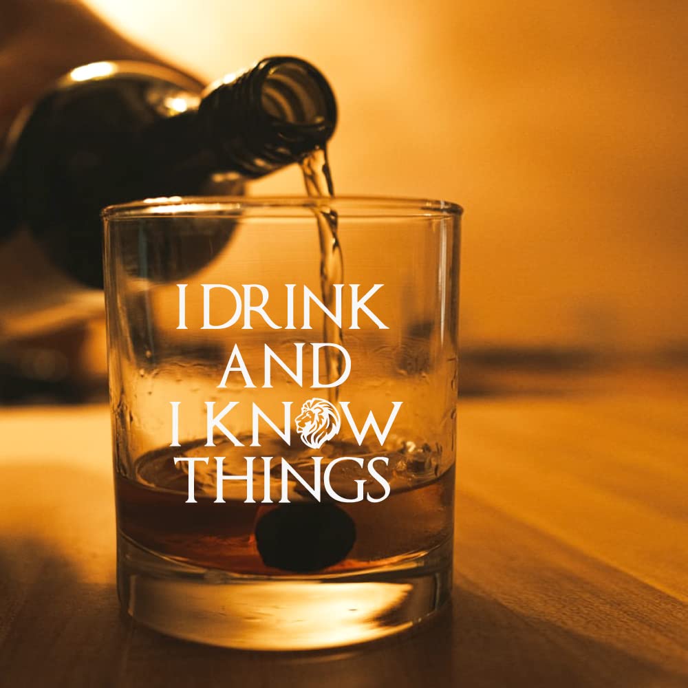 AGMdesign, Funny I Drink And I Know Things Whiskey Glasses, Game of Thrones Gifts, Funny Novelty Gift, Present for Dad, Men, Friends, Him