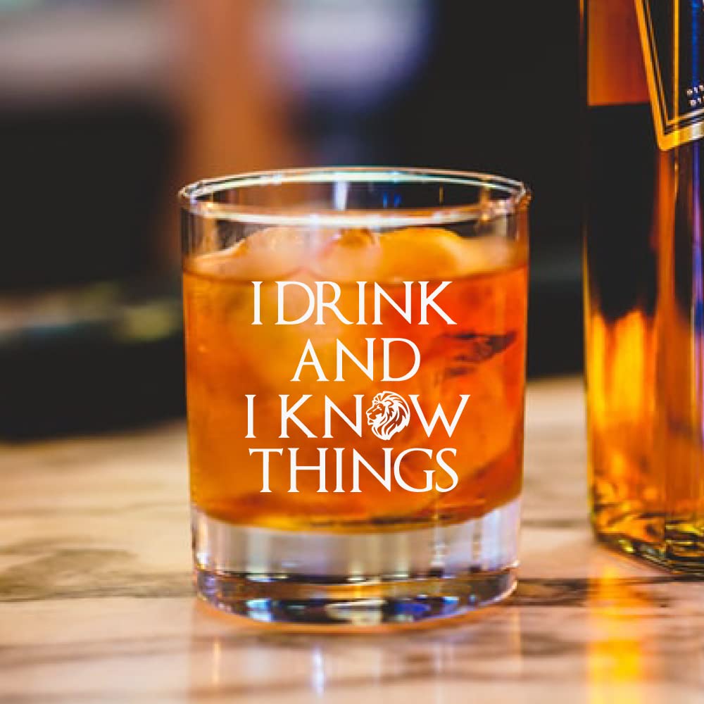 AGMdesign, Funny I Drink And I Know Things Whiskey Glasses, Game of Thrones Gifts, Funny Novelty Gift, Present for Dad, Men, Friends, Him