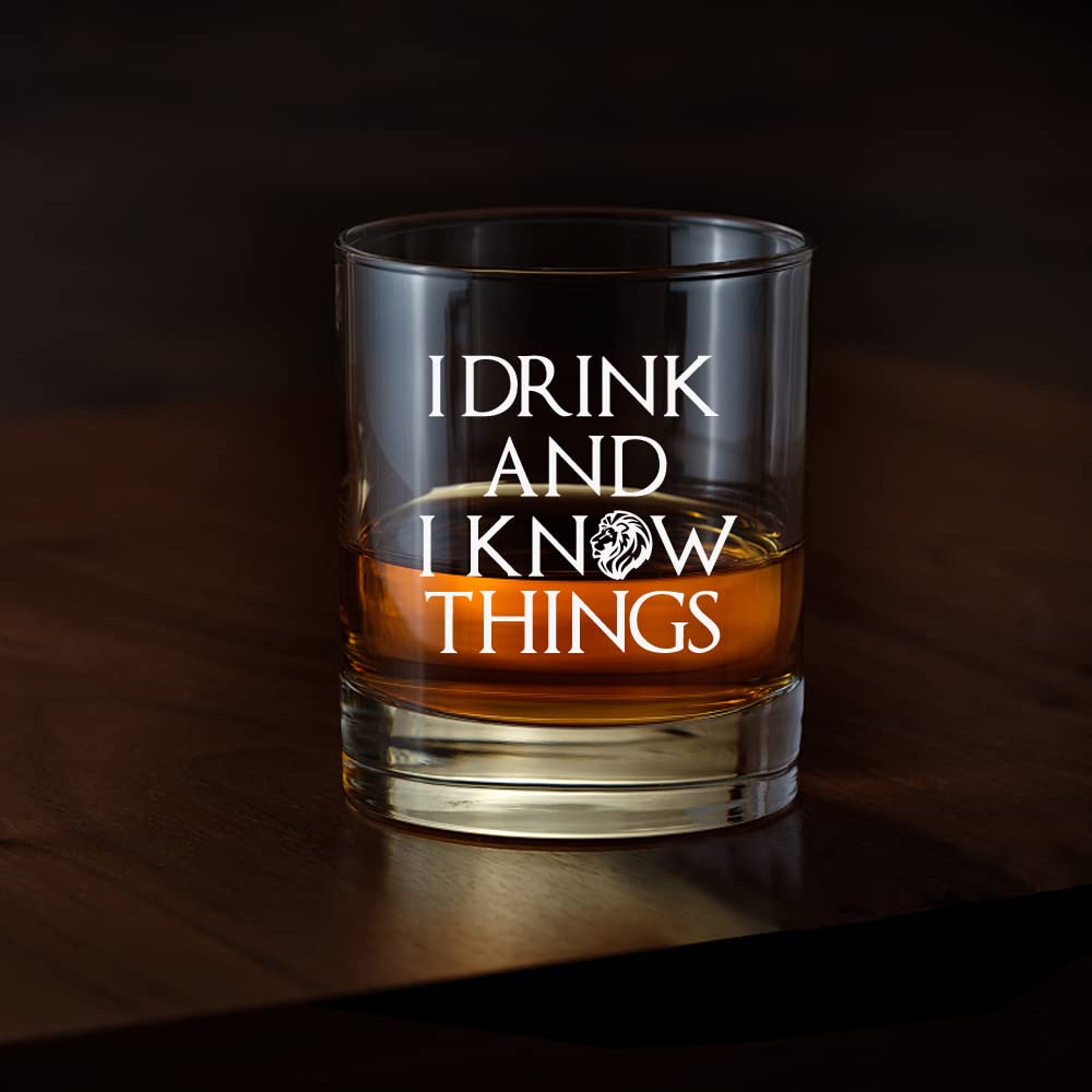 AGMdesign, Funny I Drink And I Know Things Whiskey Glasses, Game of Thrones Gifts, Funny Novelty Gift, Present for Dad, Men, Friends, Him