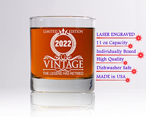 CARVELITA The Legend Has Retired 2022 Limited Editions 11oz Whiskey Glass - Funny Retirement Gifts For Men - Retired Gifts For Women - Happy Retirement Gifts - Retirement Party Decorations For Men