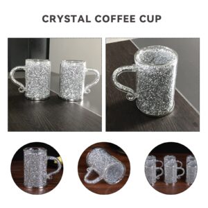 Kawlity Diamond Crystal Coffee Mug Set of 6 with Handle, Glass Mugs, Cappuccino Cup Juice Cup, 6 Oz Crushed Mug Cups, Double Layer Heat Insulation Vacuum Glass Mug Cups for Coffee/Milk/Tea/Juice/Beer