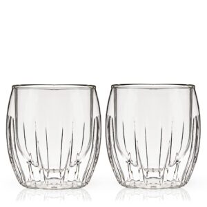 Viski Double-Walled Spirits Glasses, Insulated Liquor Tumblers with Cut Crystal Design, Dishwasher Safe 8.5 Oz, Clear, Set of 2