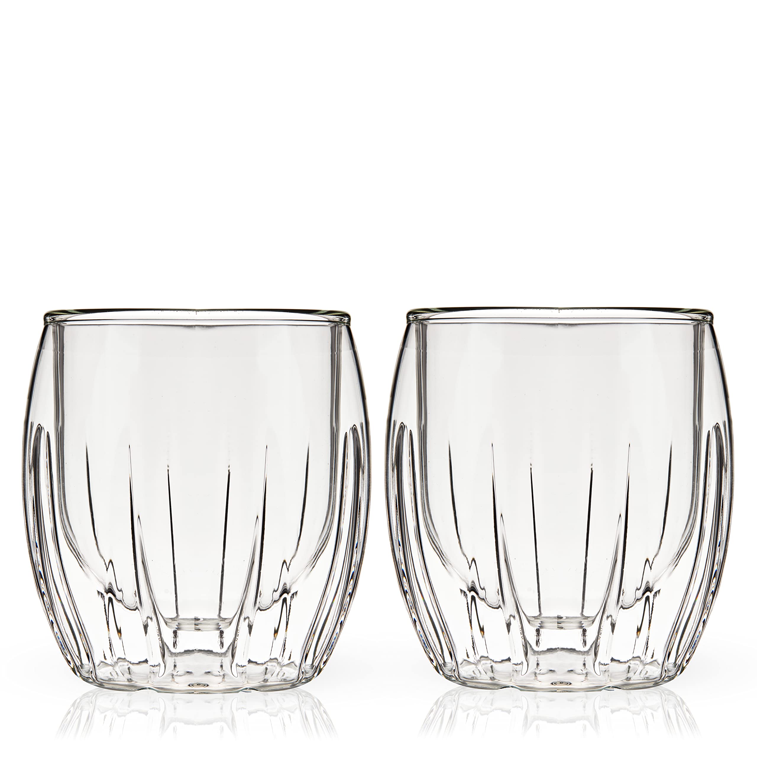 Viski Double-Walled Spirits Glasses, Insulated Liquor Tumblers with Cut Crystal Design, Dishwasher Safe 8.5 Oz, Clear, Set of 2