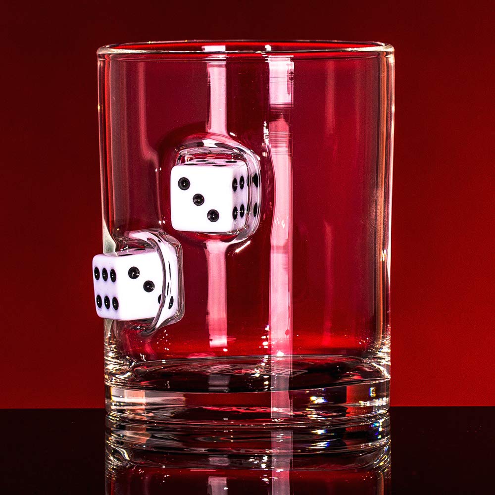 Stuck in Glass WHISKEY GLASSES | DICE | Original Embedded 10oz Borosilicate Rock Glassware (DEVILS BONE | WHITE)