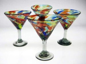 mexican margarita martini glass confetti swirl deisgn, 15 oz, set of 4