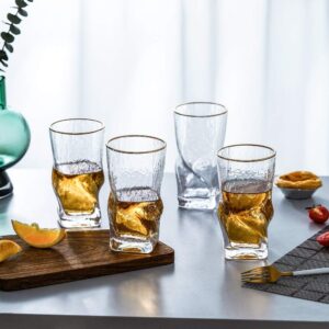 EVEREST GLOBAL Whisky Glasses Set of 4, 14 oz Unique Creative Twist Scotch Glasses, Old Fashioned Whiskey Glasses for Bourbon, Scotch, Tequila, Cognac, Rum