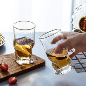 EVEREST GLOBAL Whisky Glasses Set of 4, 14 oz Unique Creative Twist Scotch Glasses, Old Fashioned Whiskey Glasses for Bourbon, Scotch, Tequila, Cognac, Rum