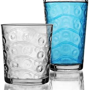 Circleware Cosmo Huge 12-Piece Glassware Set of Highball Tumbler Drinking Glasses and Whiskey Cups for Water, Beer, Juice, Ice Tea Beverages, 6-15.75 oz & 6-12.5 oz, Parade