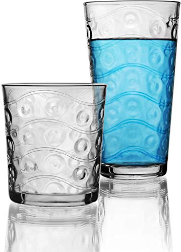 Circleware Cosmo Huge 12-Piece Glassware Set of Highball Tumbler Drinking Glasses and Whiskey Cups for Water, Beer, Juice, Ice Tea Beverages, 6-15.75 oz & 6-12.5 oz, Parade