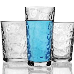 Circleware Cosmo Huge 12-Piece Glassware Set of Highball Tumbler Drinking Glasses and Whiskey Cups for Water, Beer, Juice, Ice Tea Beverages, 6-15.75 oz & 6-12.5 oz, Parade