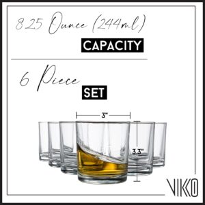 Vikko 8.25 Ounce Whiskey Glasses | Weighted Bottom to Prevent Tipping – Beautiful Seamless Construction – Set of 6 Large Glass Whisky Tumblers