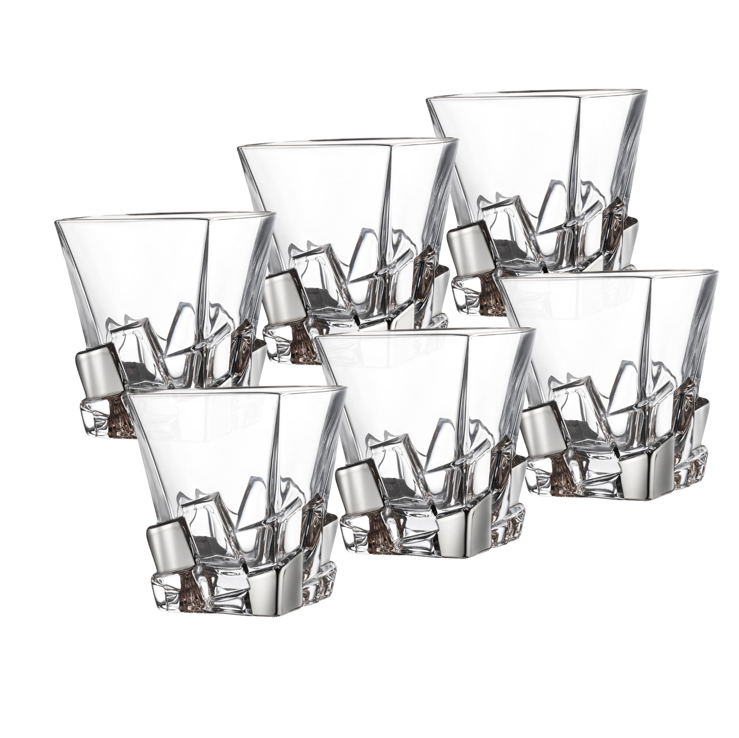 Barski - European Quality Glass - Crystal - Set of 6 - Square Shaped - Double Old Fashioned Tumblers - DOF - 11.7 oz. - with Platinum Ice Cubes Design - Glasses are Made in Europe