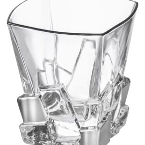 Barski - European Quality Glass - Crystal - Set of 6 - Square Shaped - Double Old Fashioned Tumblers - DOF - 11.7 oz. - with Platinum Ice Cubes Design - Glasses are Made in Europe