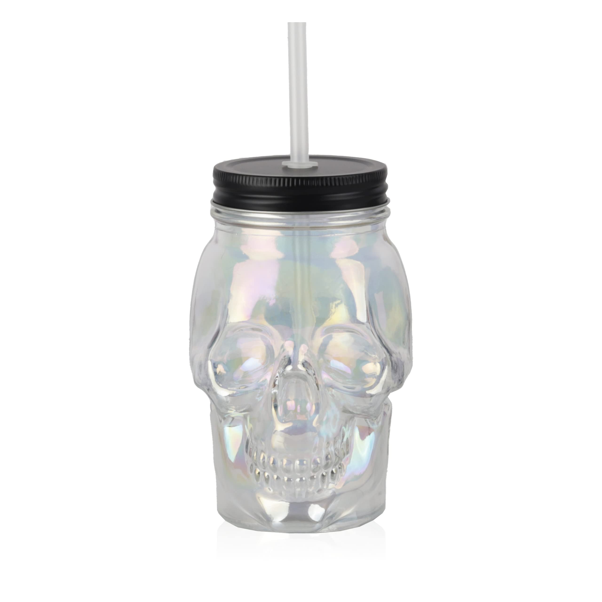 Servette Home 18oz Tumbler with Reusable Straw and Leakproof Lid Glass Skull Cup - Irridescent